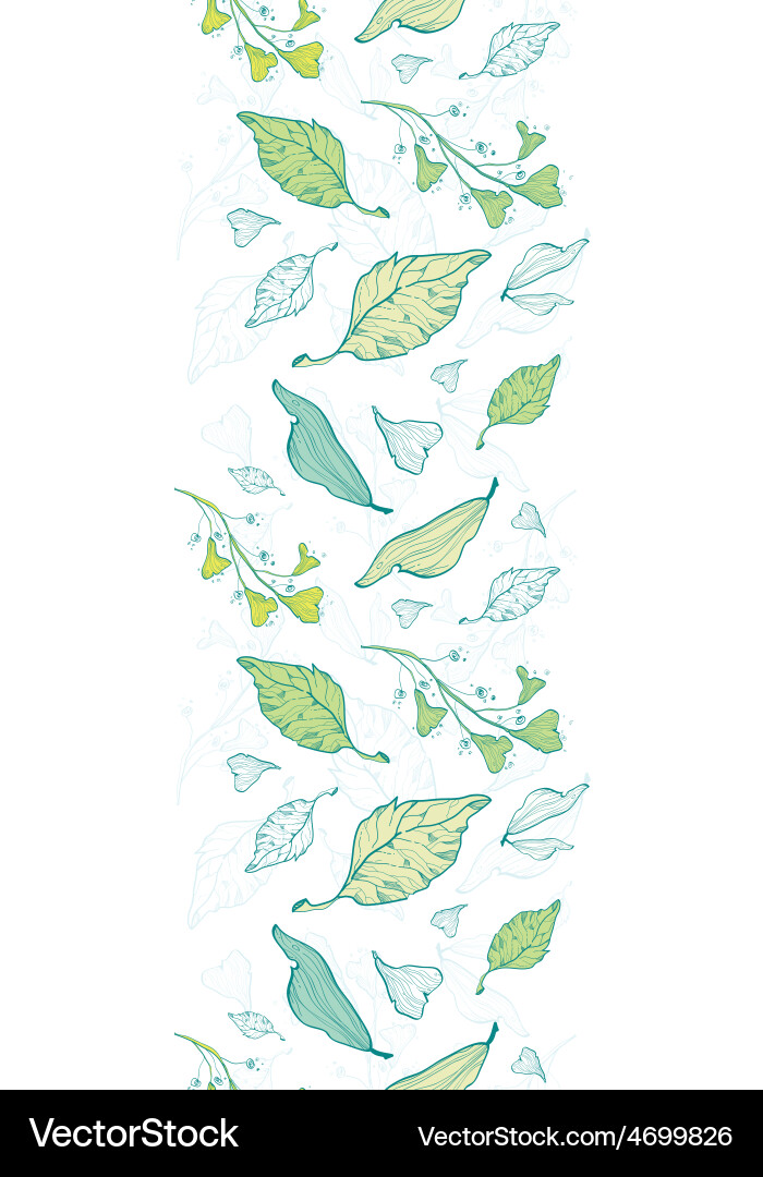 Lineart spring leaves vertical border Royalty Free Vector