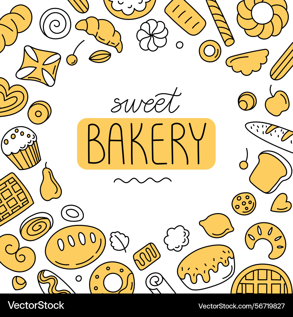 Bakery framing doodle kitchen utensils border Vector Image