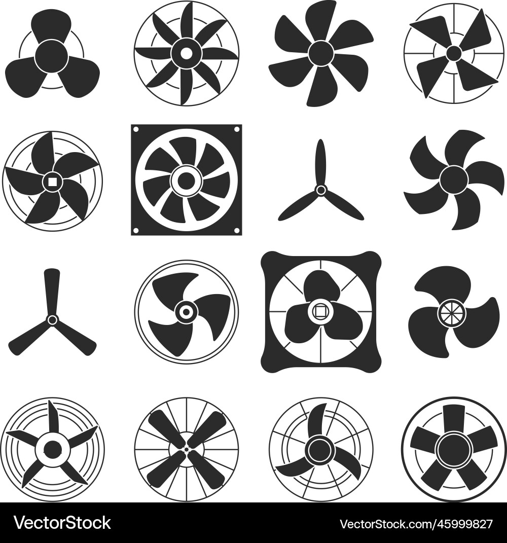 Cooling Fan Icons - Black Silhouette Royalty Free Vector