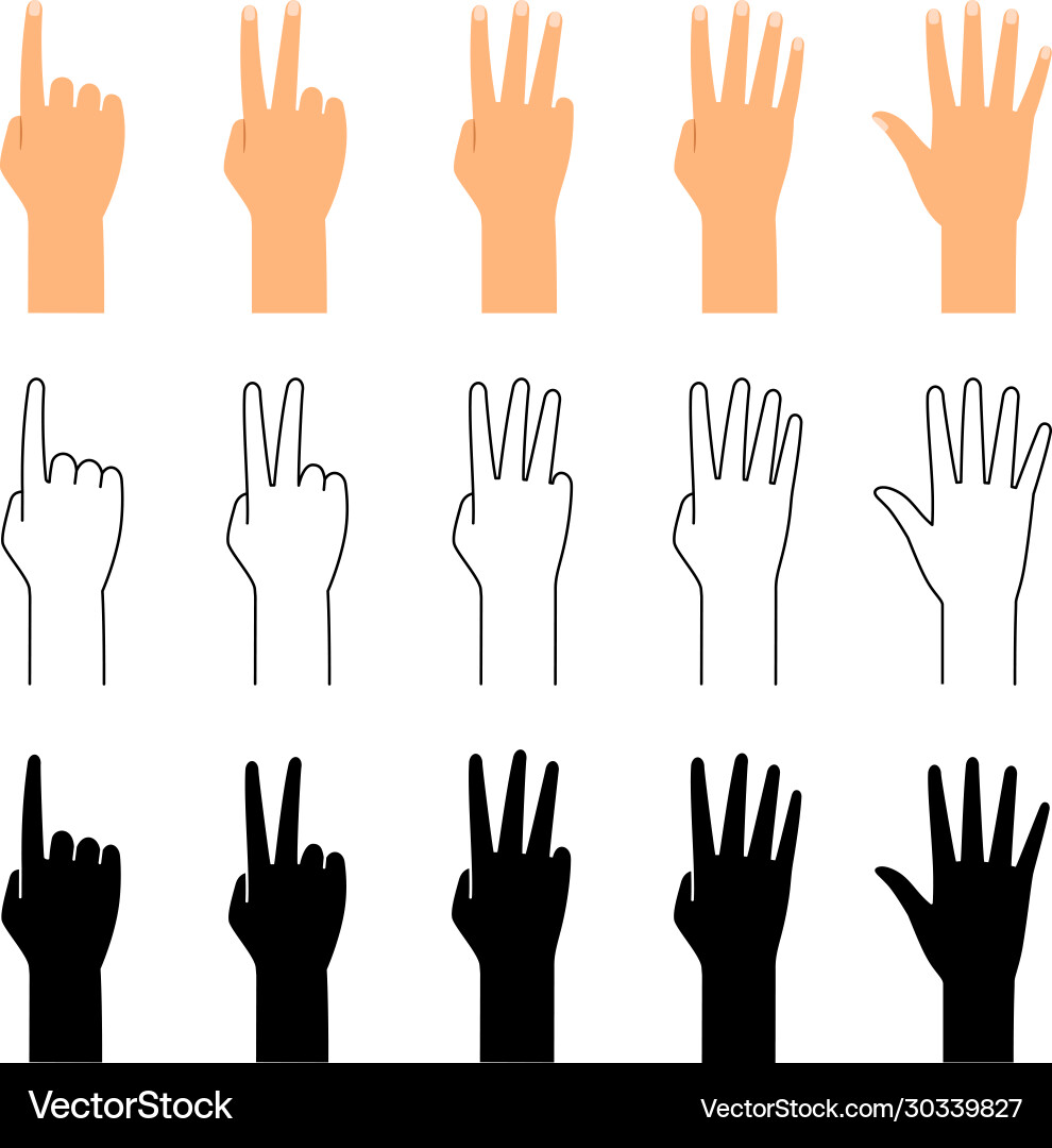 Finger Counting Set - Hand Gestures Royalty Free Vector