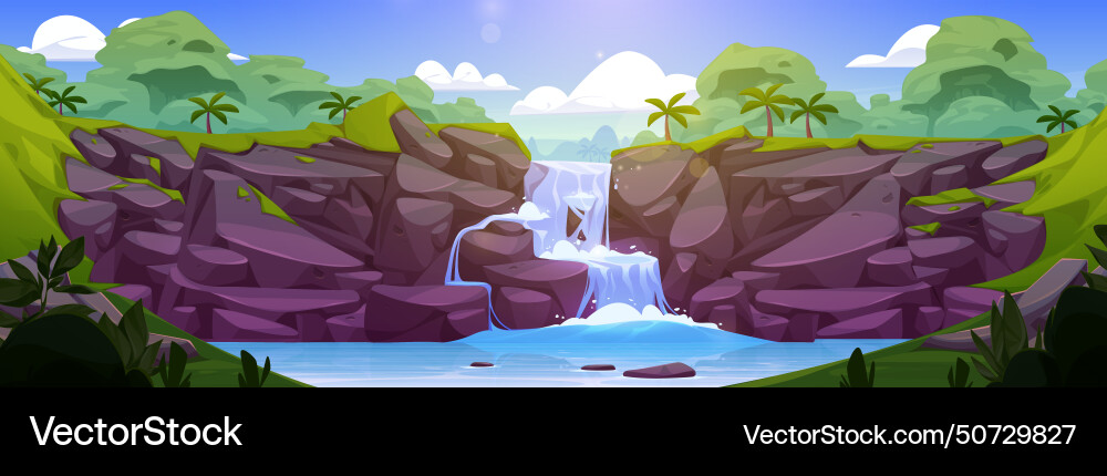 Jungle waterfall landscape Royalty Free Vector Image