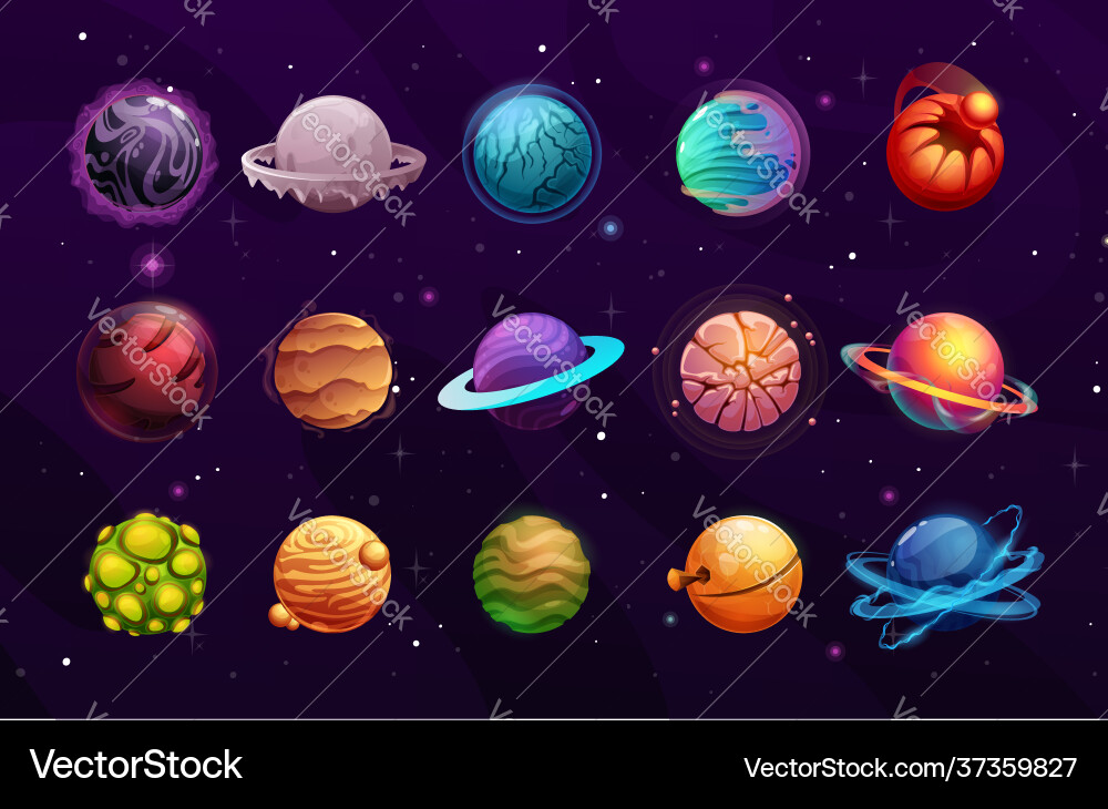 Planets alien or fantasy space cartoon game ui Vector Image