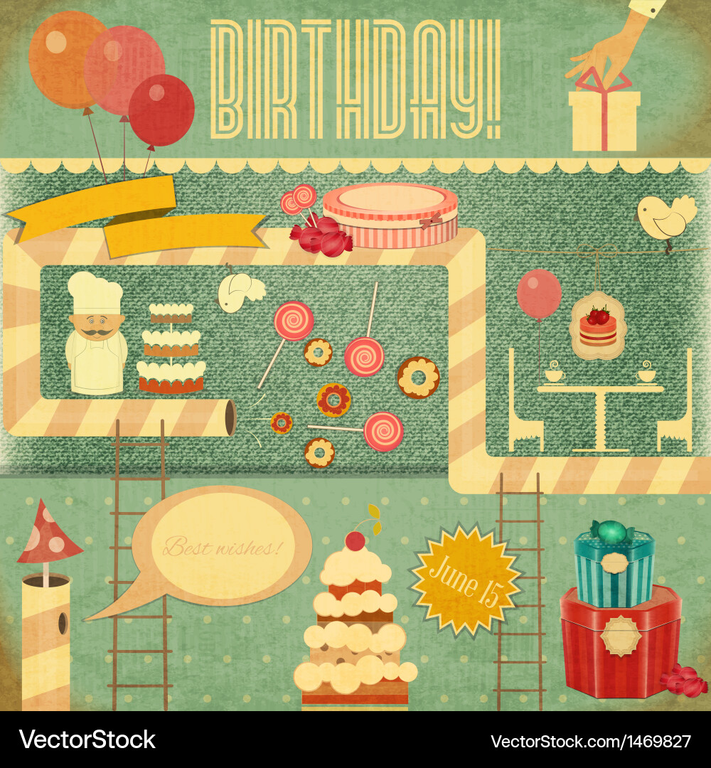 Retro birthday card Royalty Free Vector Image - VectorStock