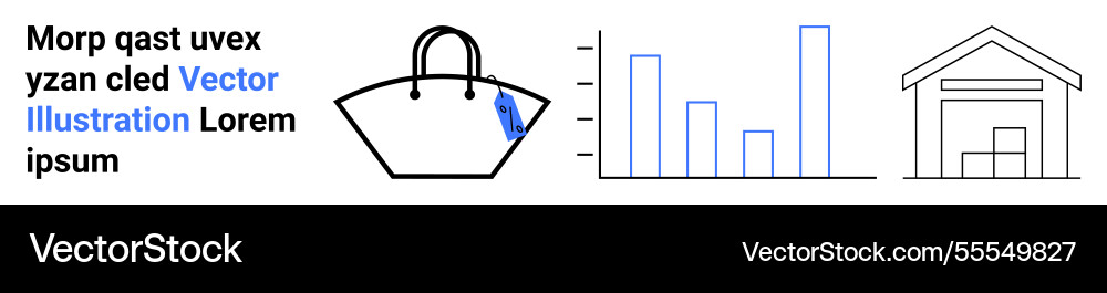 Shopping bag bar chart and warehouse Royalty Free Vector