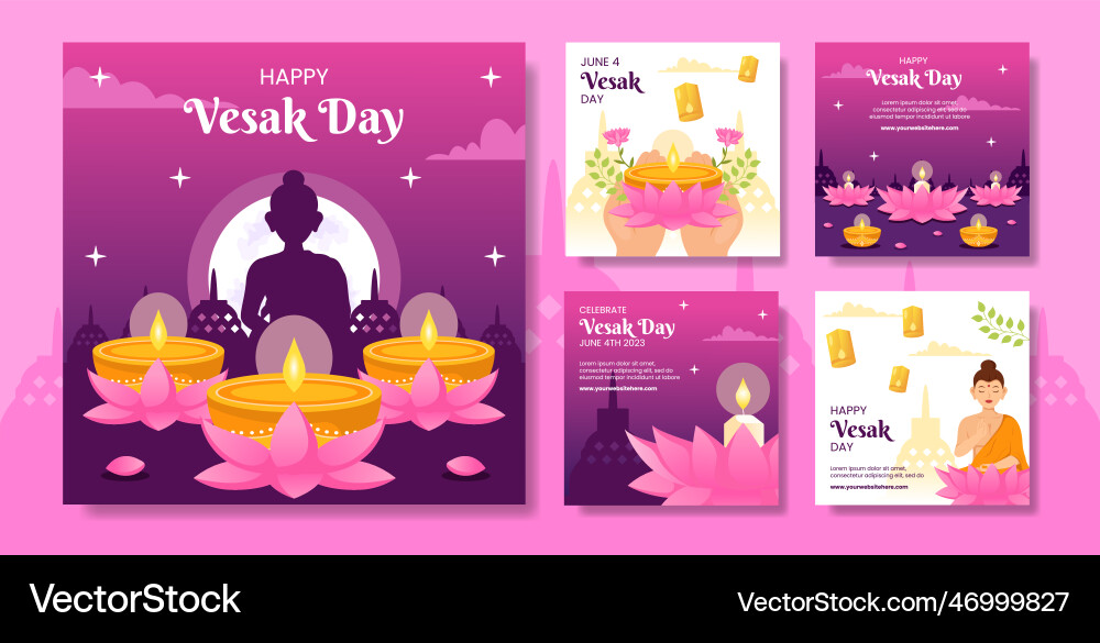 Vesak day celebration social media post flat Vector Image