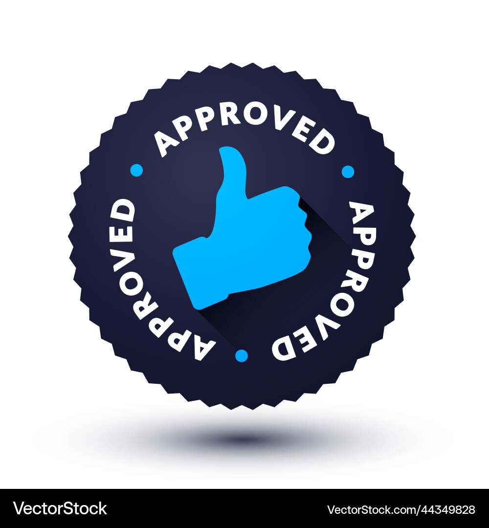 Button with thumbs up icon and text approved Vector Image