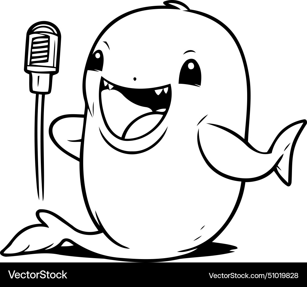 Cute white whale with microphone in cartoon style Vector Image