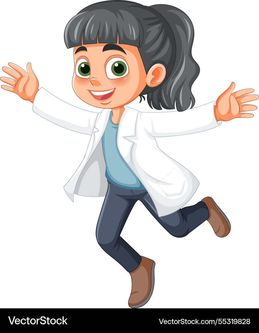 Happy character in a lab coat jumping Royalty Free Vector