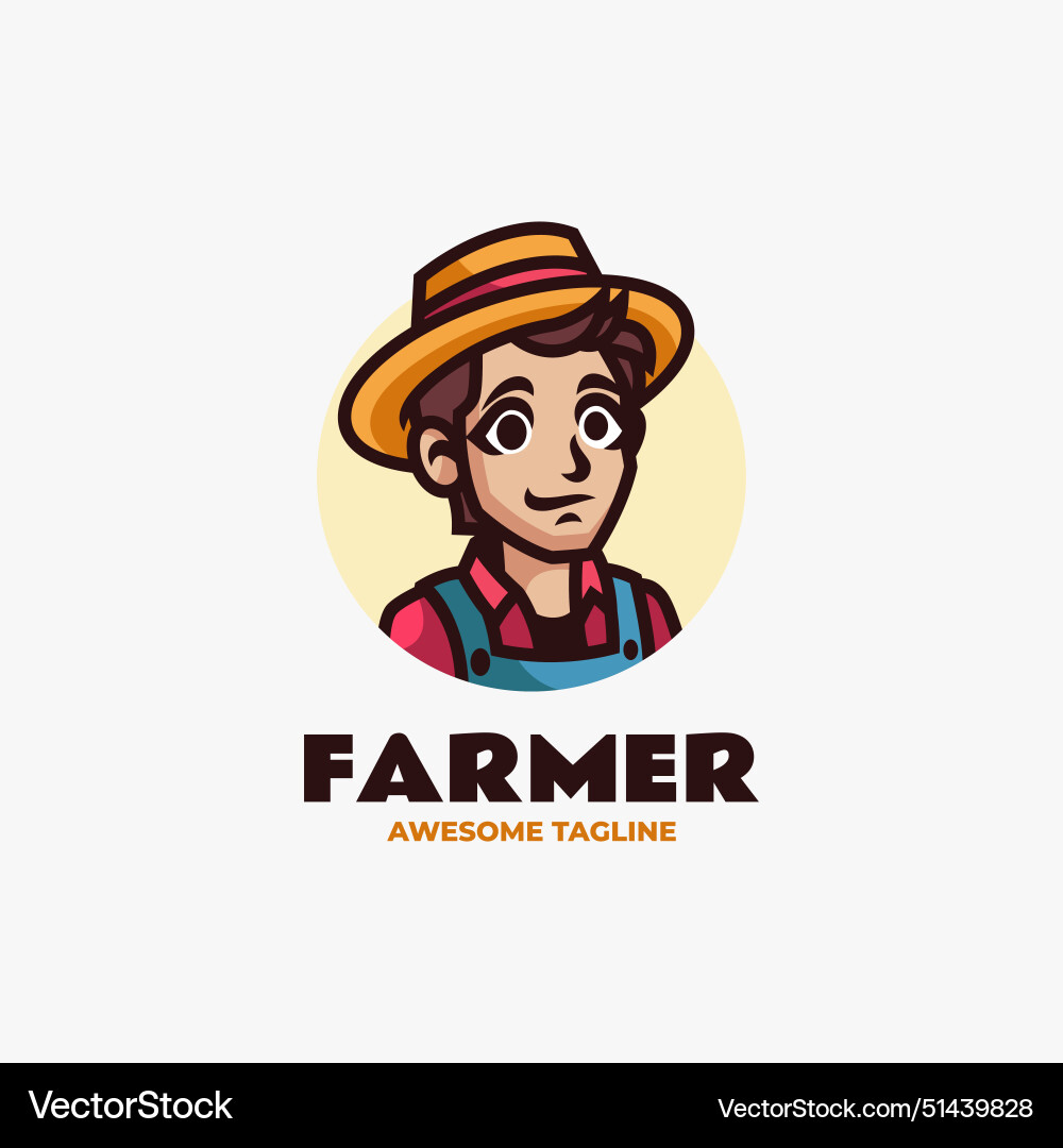 Logo farmer mascot cartoon style Royalty Free Vector Image