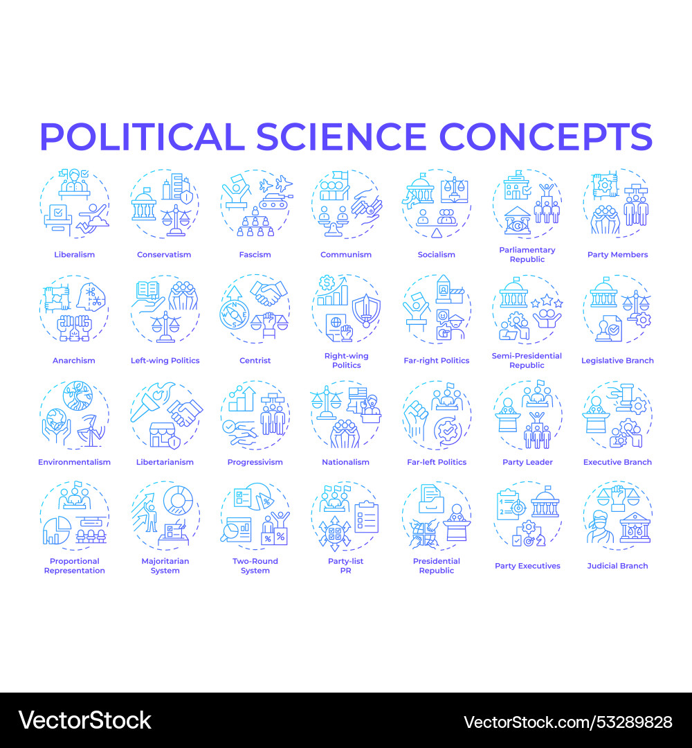 Political science blue gradient concept icons Vector Image