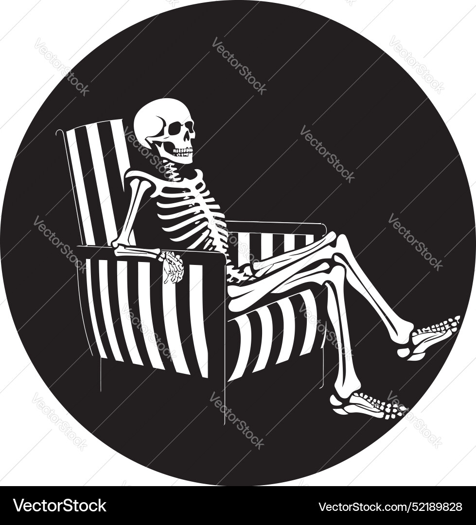 Restful remains skeleton relaxing on beach chair Vector Image