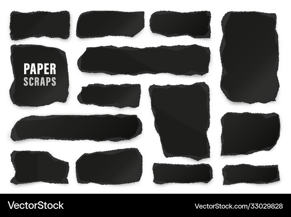Ripped black paper strips realistic crumpled Vector Image