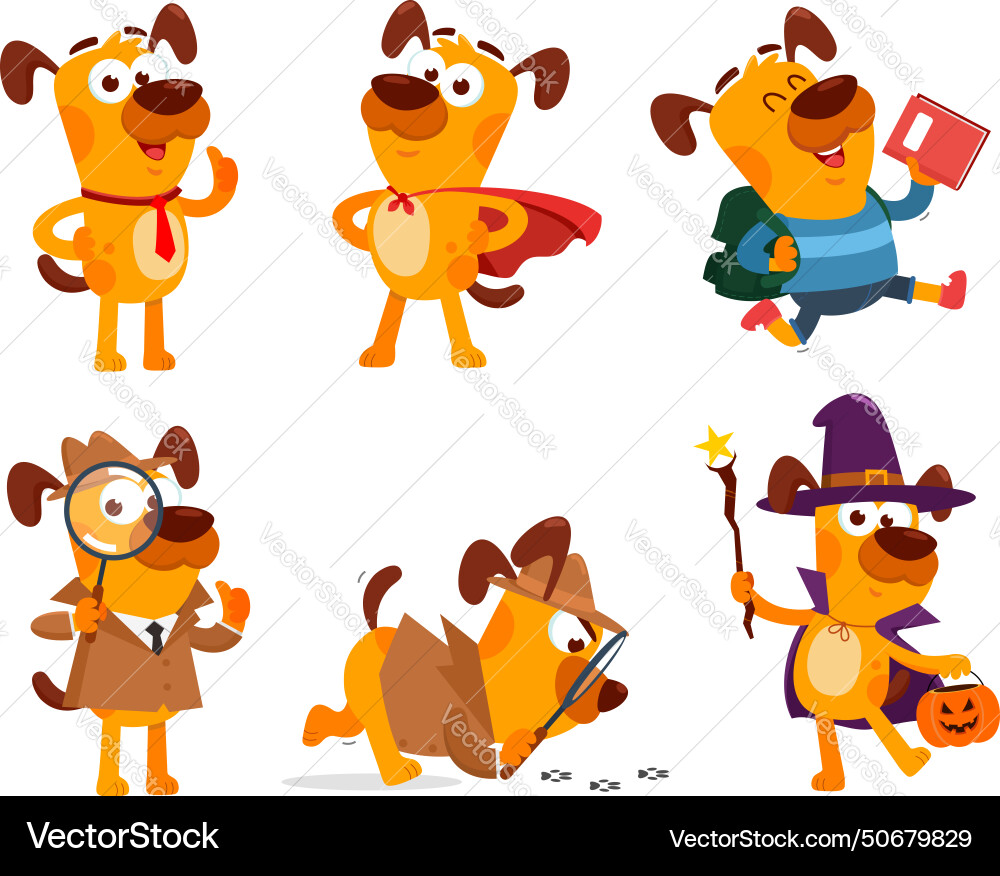 Cute dog cartoon character collection set Vector Image