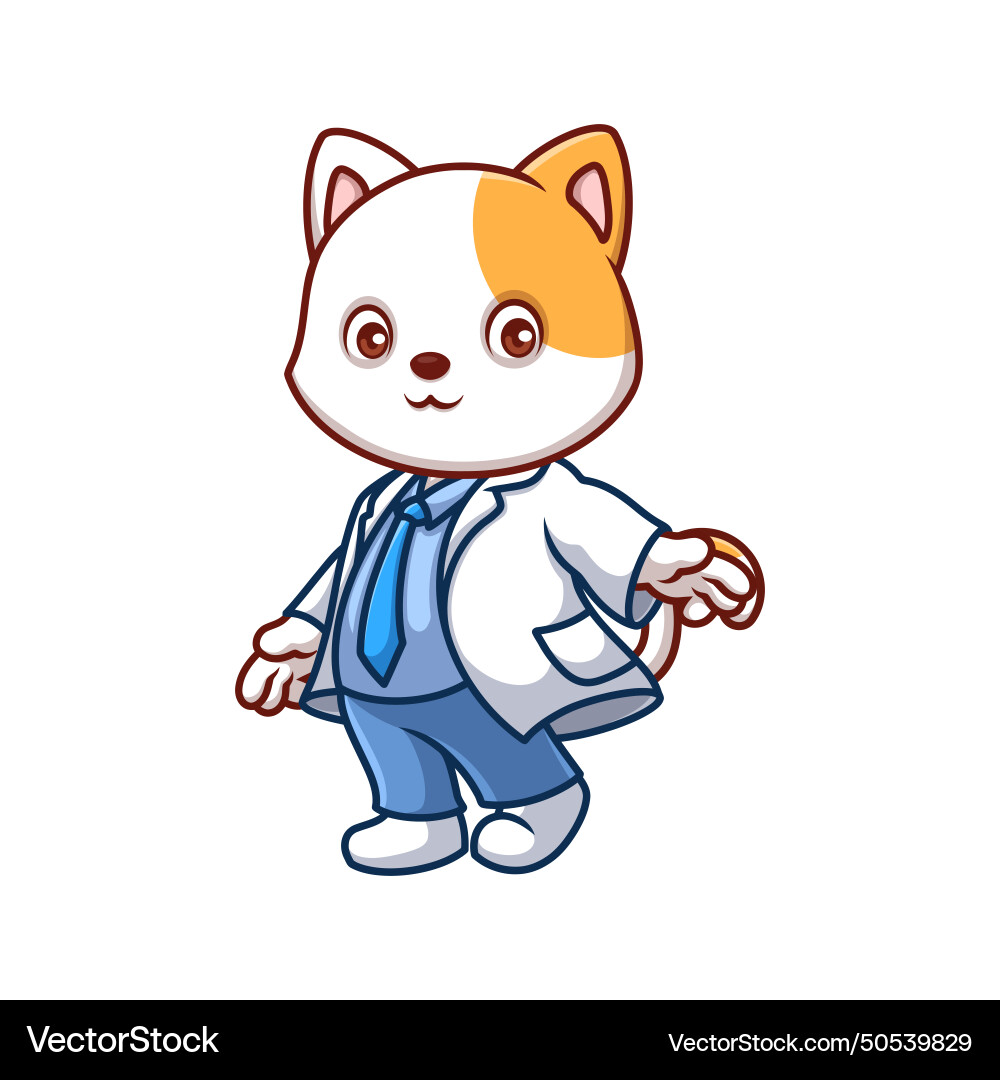 Doctor white cat cute cartoon Royalty Free Vector Image