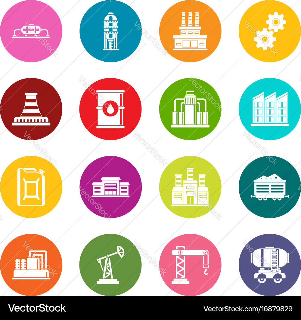 Industry icons many colors set Royalty Free Vector Image