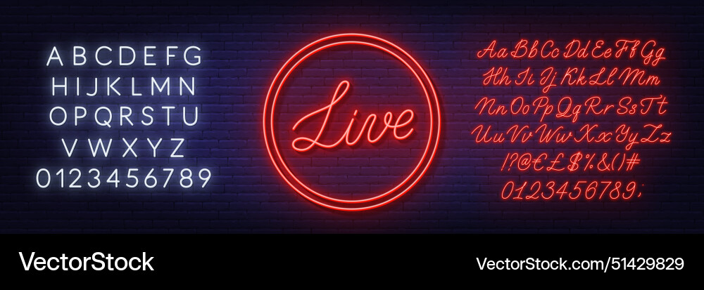 Live script neon sign on brick wall background Vector Image