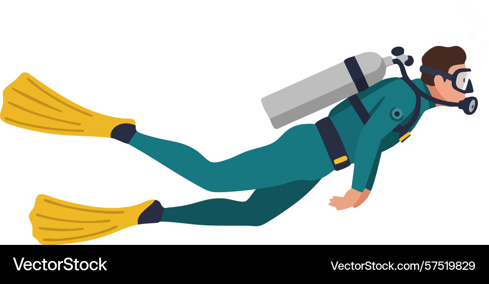 Scuba diver in wetsuit with yellow fins Royalty Free Vector