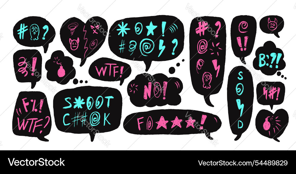 Swear words speech bubbles curse crayon doodle Vector Image