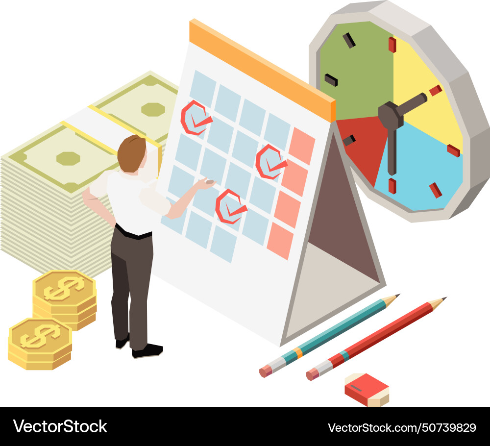 Time complete tasks composition Royalty Free Vector Image