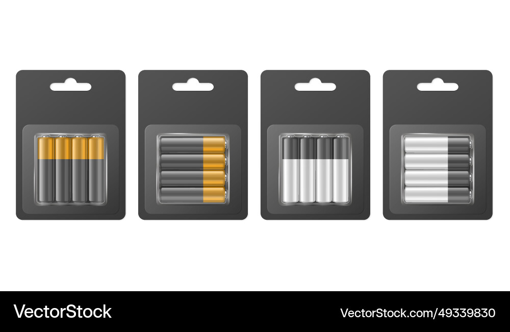 3d realistic four alkaline battery Royalty Free Vector Image