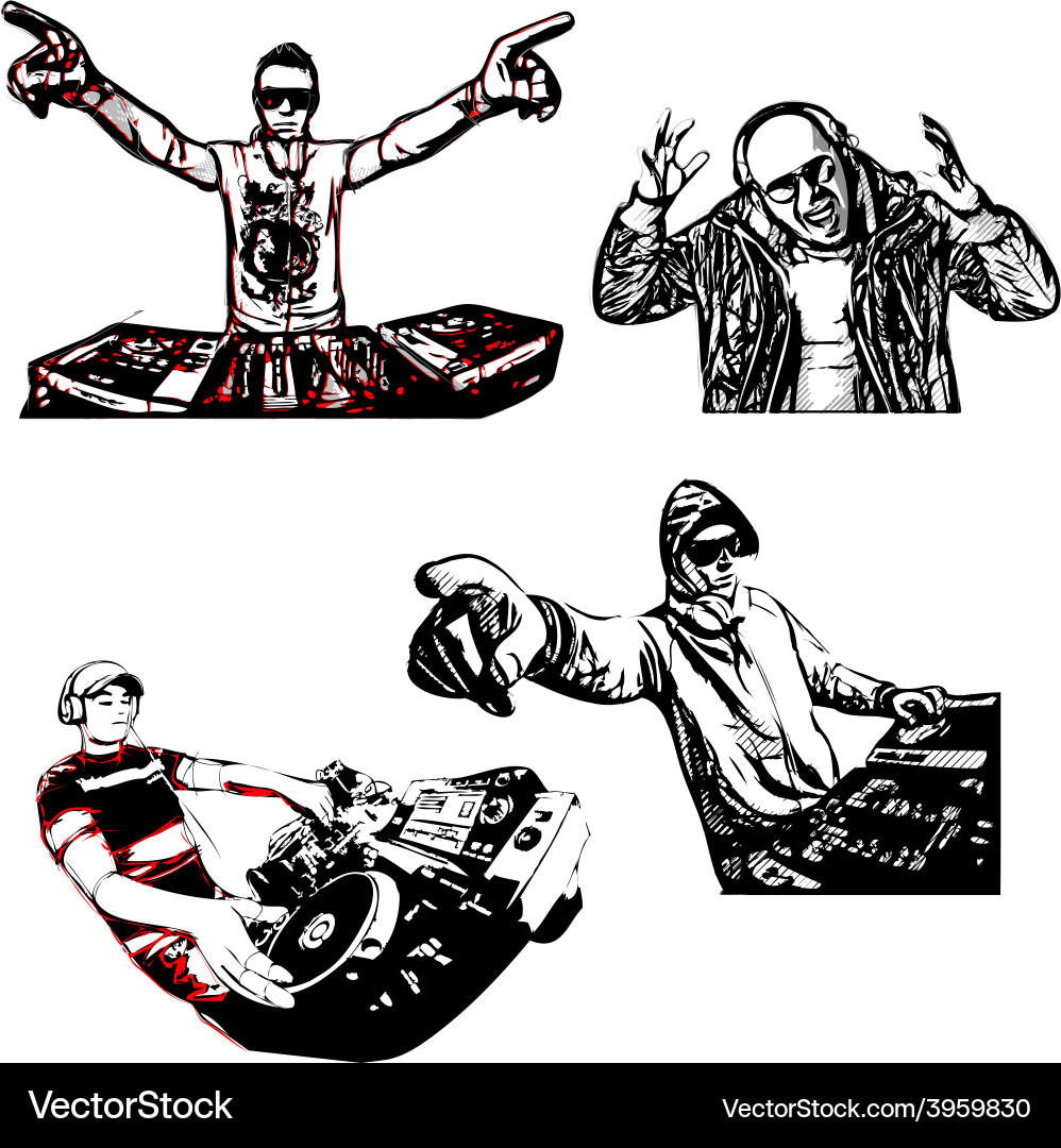 Four disc jockeys Royalty Free Vector Image - VectorStock