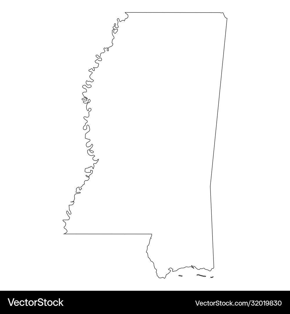 Mississippi ms state border usa map outline Vector Image