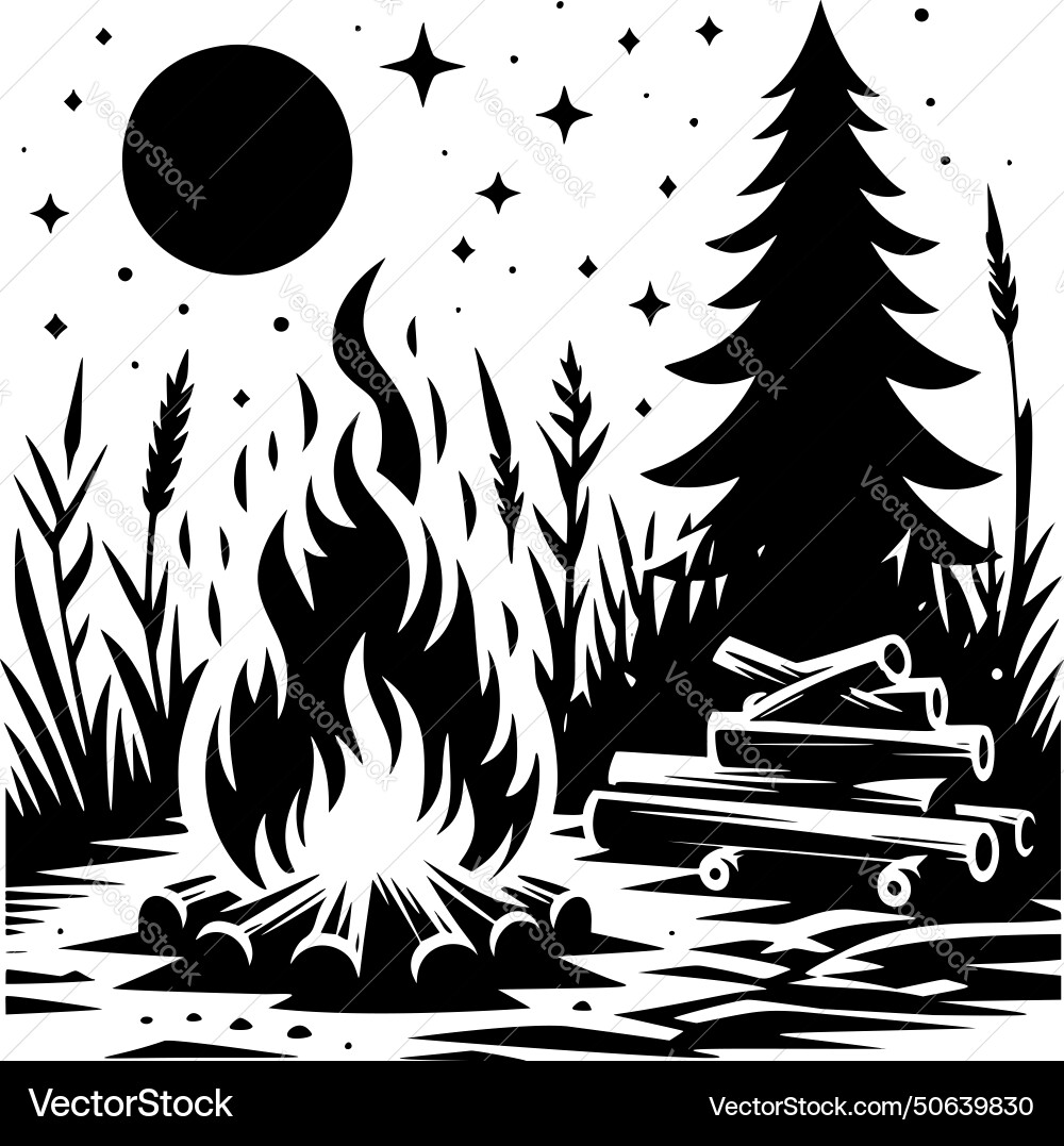 Nighttime campfire scene Royalty Free Vector Image
