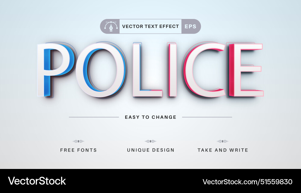 Police - editable text effect font style Vector Image