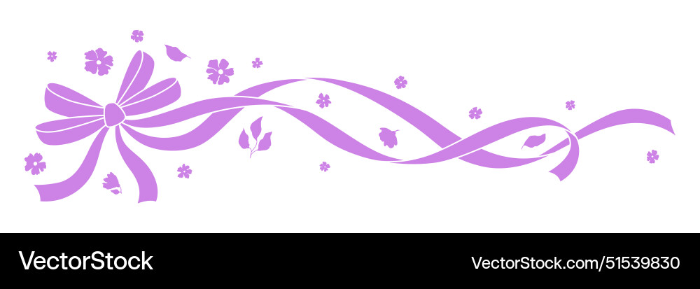 Ribbon with bow and flowers beautiful decorative Vector Image