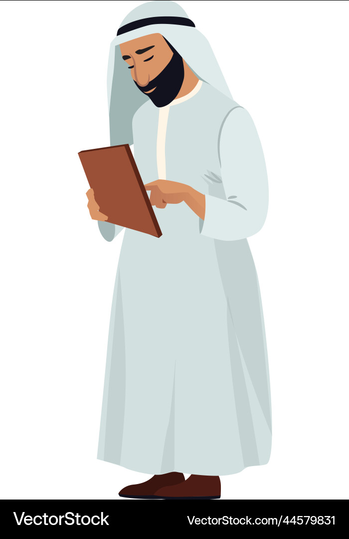Arabic man using tablet saudi character Royalty Free Vector