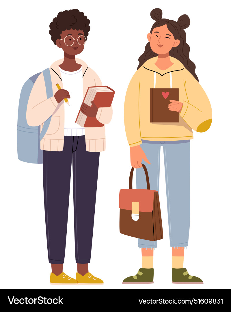 Group of two 2 characters style young people Vector Image