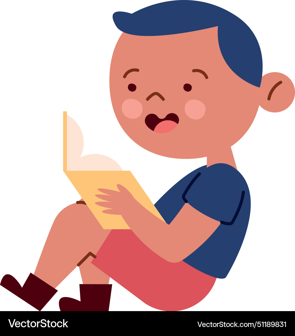 Reader boy sitting with textbook Royalty Free Vector Image