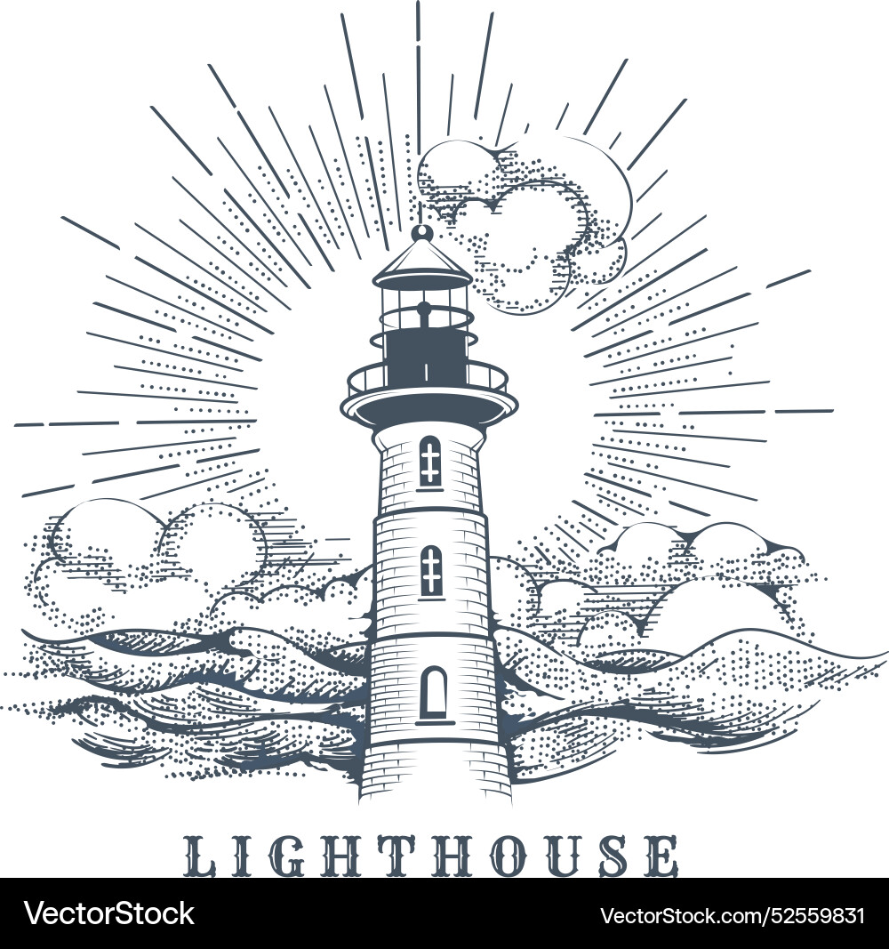 Retro lighthouse engraving emblem Royalty Free Vector Image