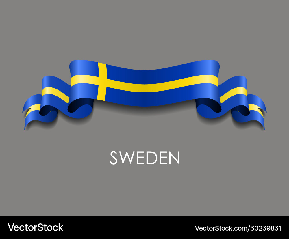 Swedish flag wavy ribbon background Royalty Free Vector