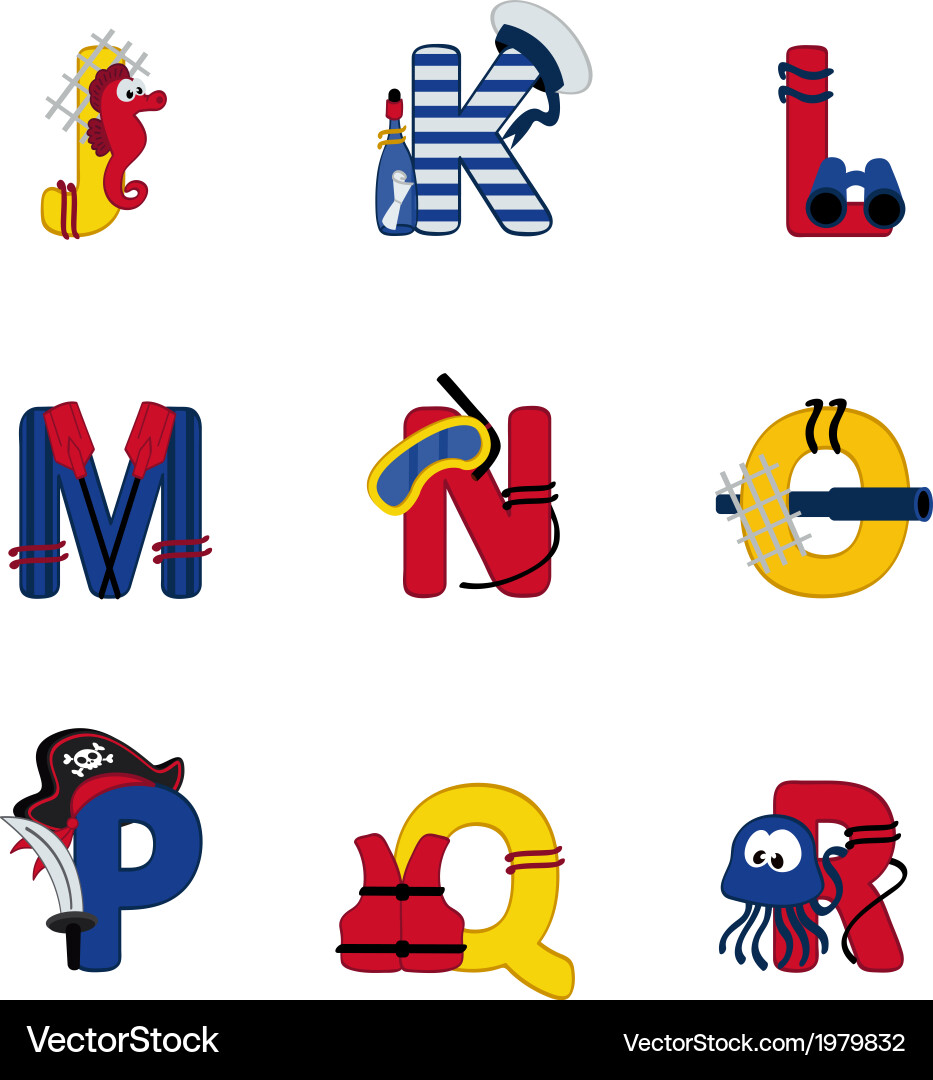 Alphabet sea from j to r Royalty Free Vector Image