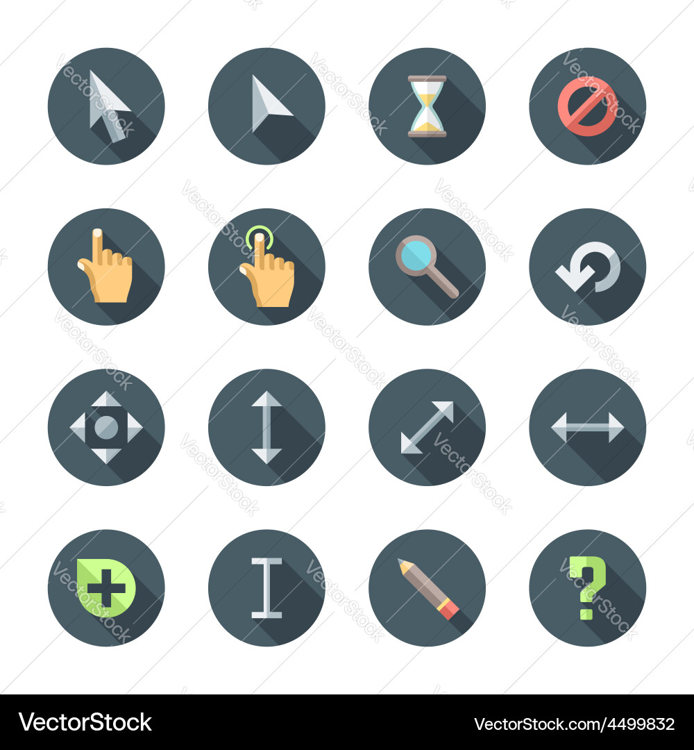 Farbiger flacher Stil verschiedene Cursors Icons Set