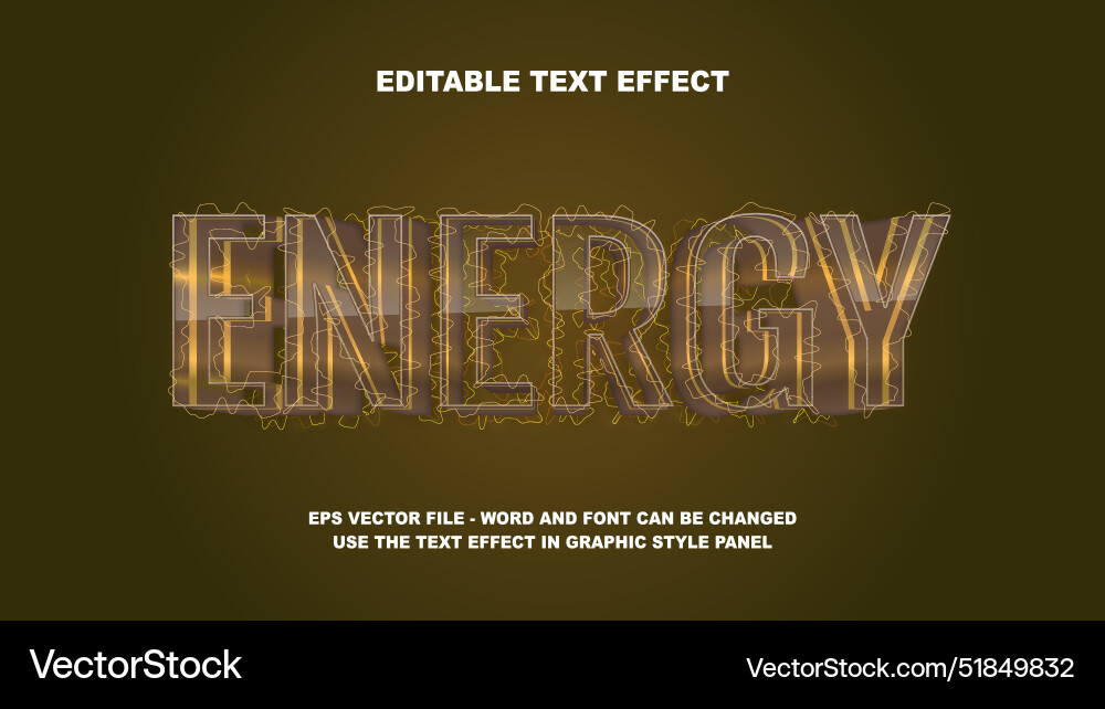 Editable text effect energy 3d template Royalty Free Vector