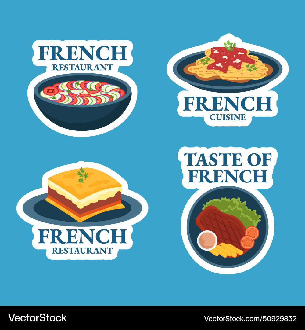 French restaurant label flat cartoon hand drawn Vector Image