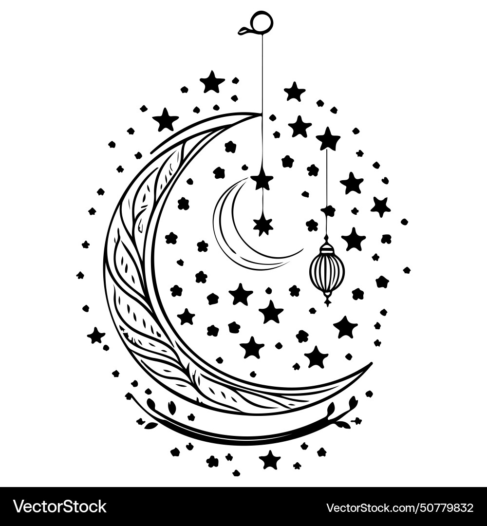 Hanging moon star ramadan sketch draw Royalty Free Vector