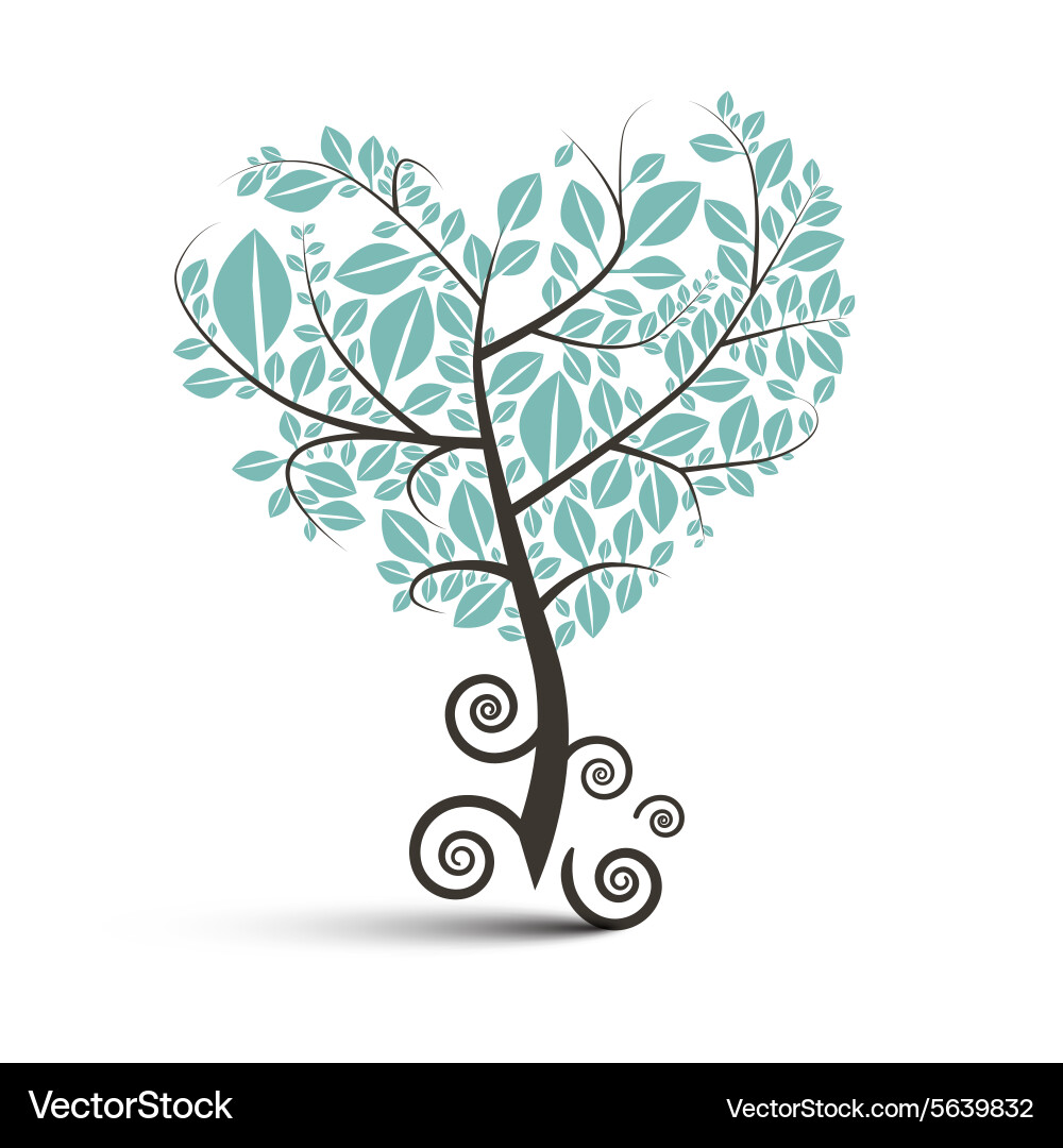 Heart shaped tree with curled roots isolated Vector Image