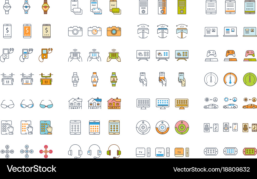 Set flat line icons smart device Royalty Free Vector Image