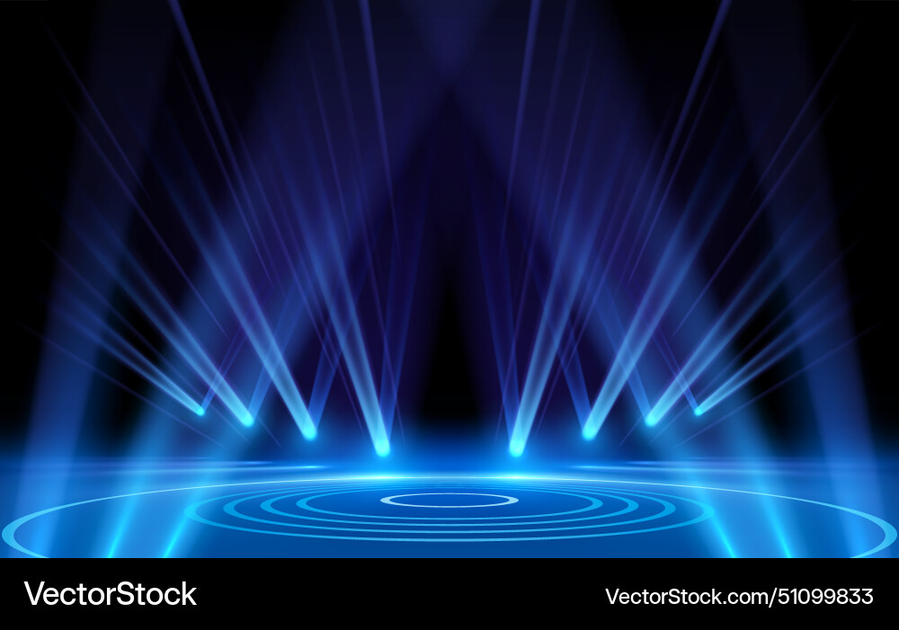 Blue light rays background with circle lines Vector Image