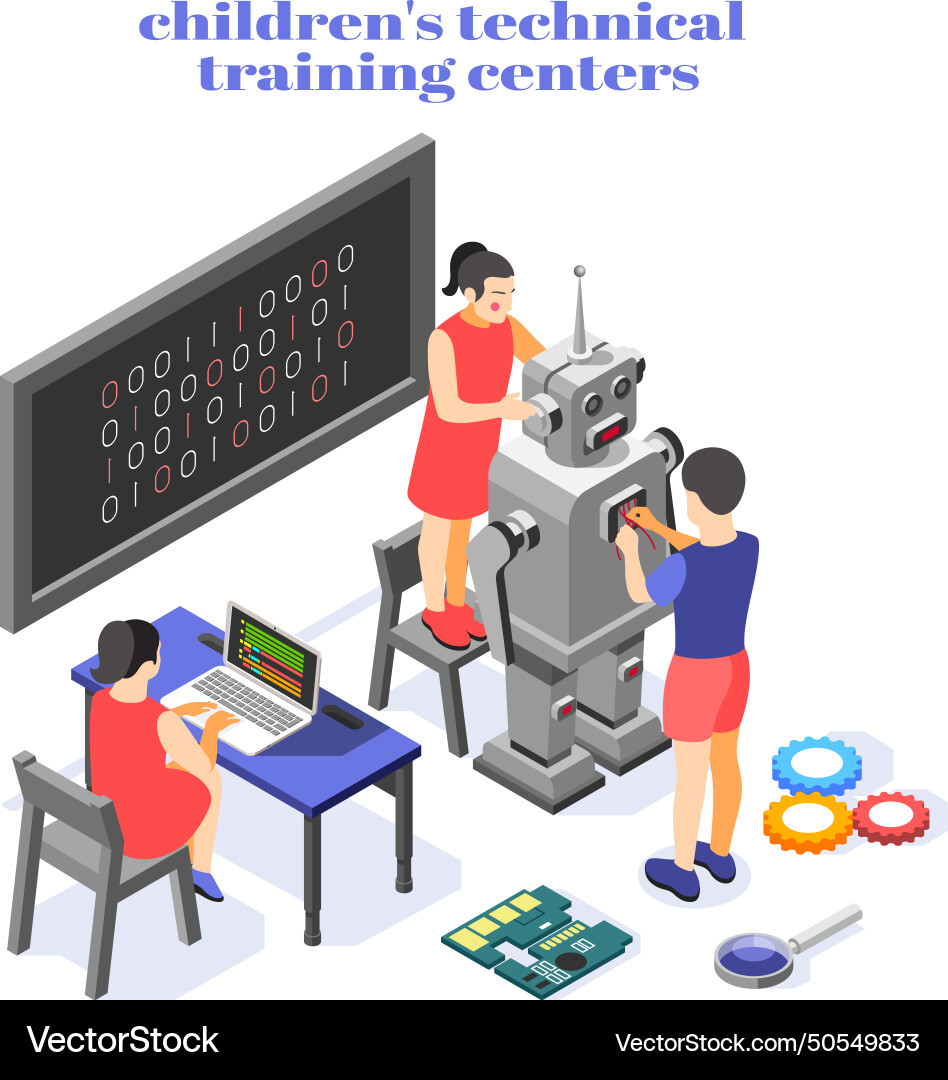 Children technical training composition Royalty Free Vector