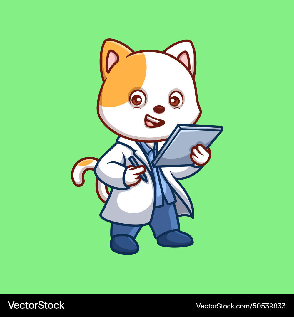 Doctor white cat cute cartoon Royalty Free Vector Image