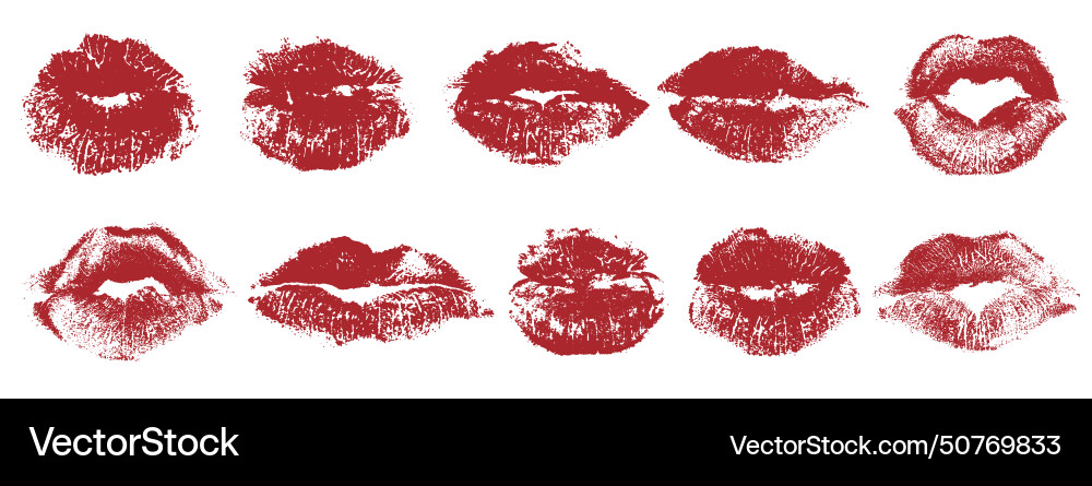 Lips red lipstick kiss set Royalty Free Vector Image
