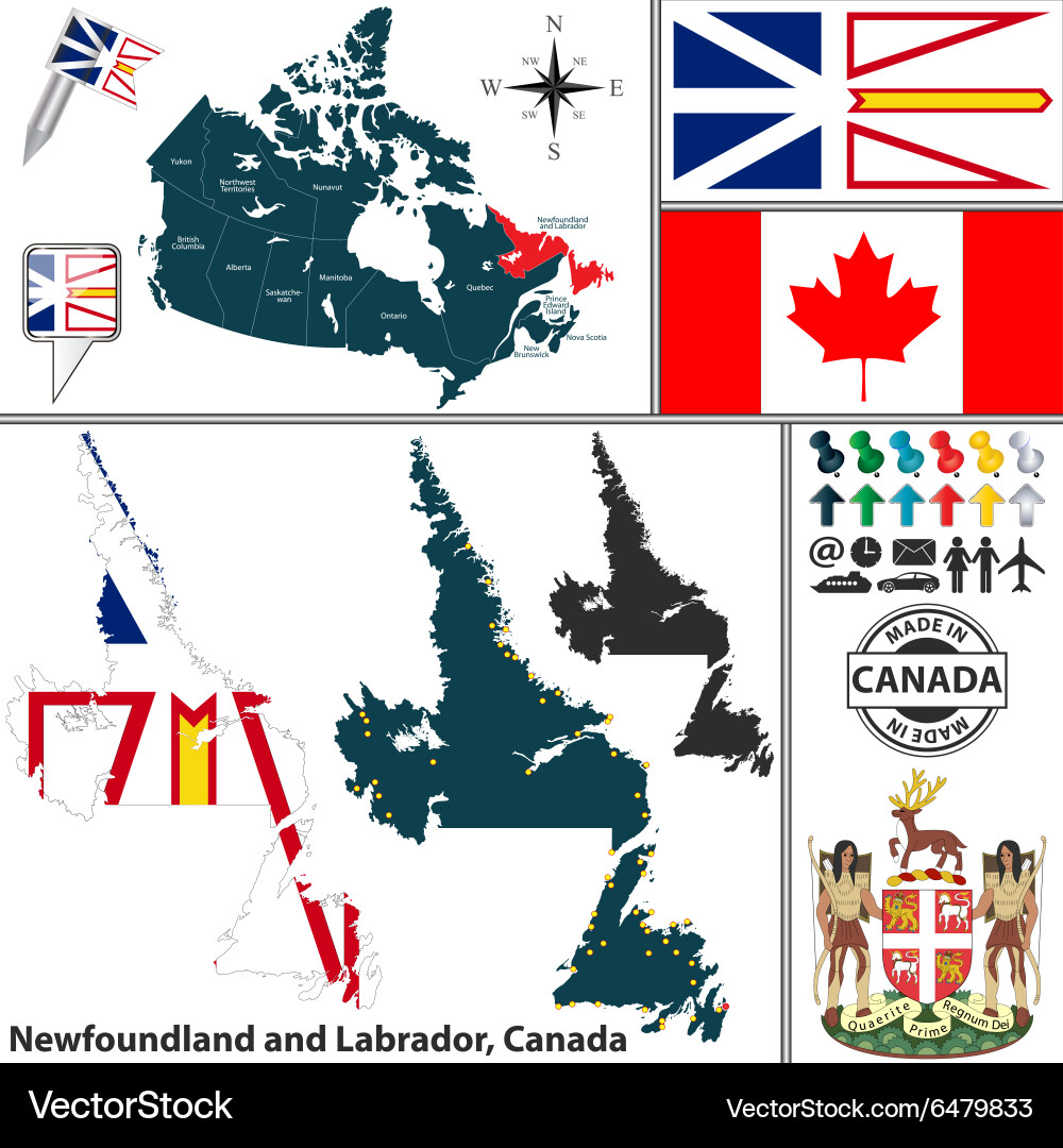 Map of newfoundland and labrador Royalty Free Vector Image