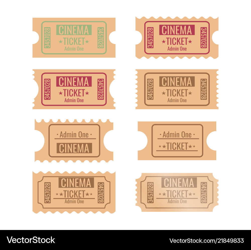 Set of different retro movie ticket Royalty Free Vector