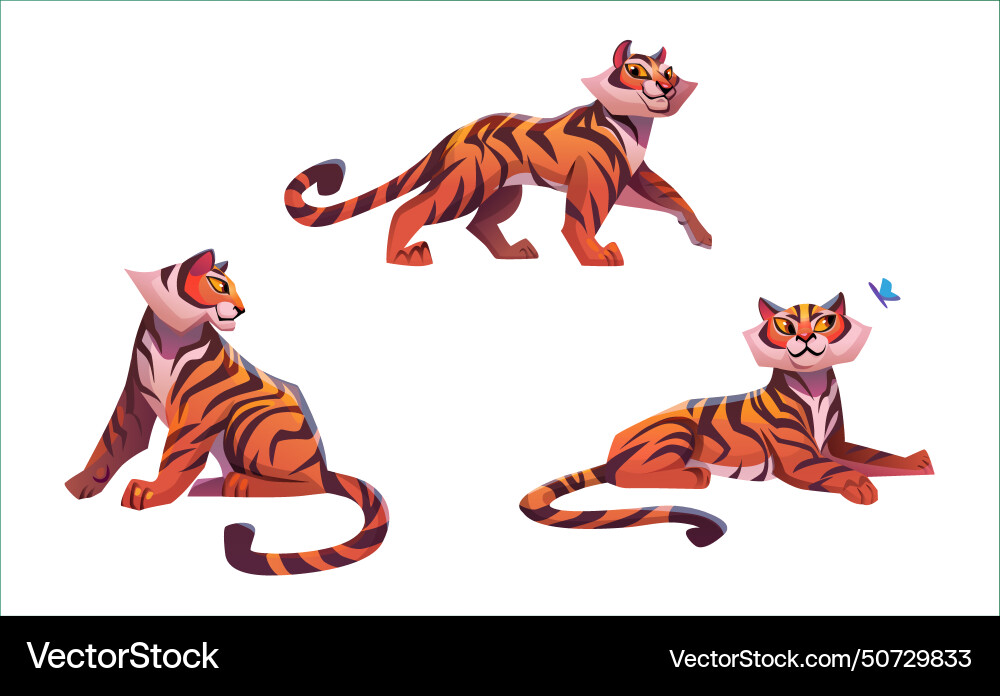 Young tiger cartoon character in different poses Vector Image