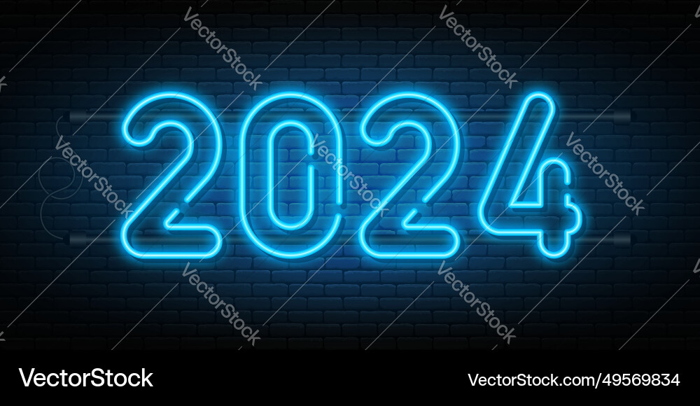 2024 neon signboard glowing numbers Royalty Free Vector