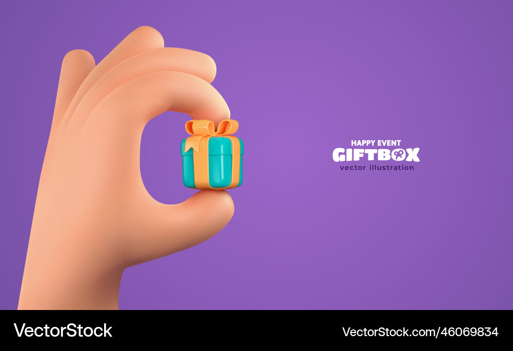 3d cartoon human hand holding blue gift box Vector Image
